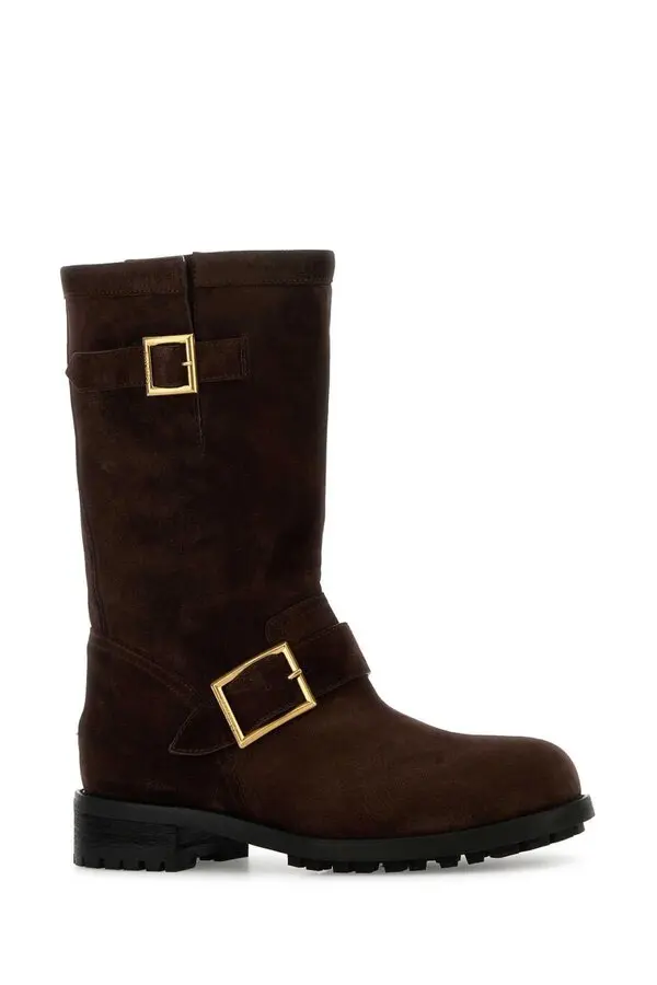 JIMMY CHOO Chocolate Suede Biker Ankle Boots