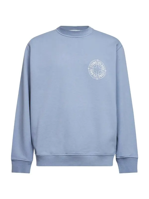 Stone Island Avio Blue Cotton Outline Compass Printed Sweatshirt