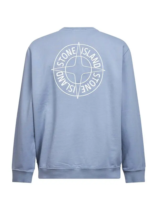 Stone Island Avio Blue Cotton Outline Compass Printed Sweatshirt