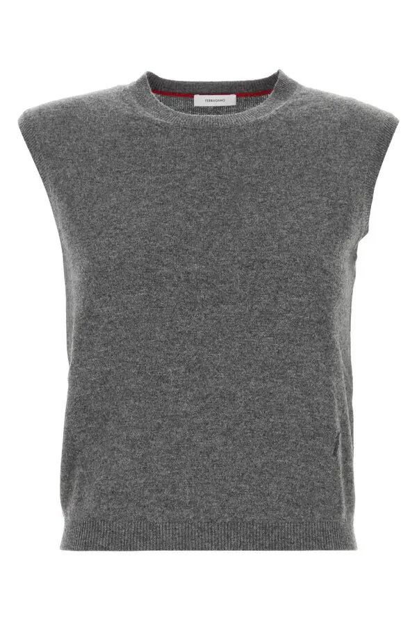 FERRAGAMO Grey Stretch Cashmere Blend Vest - Gray