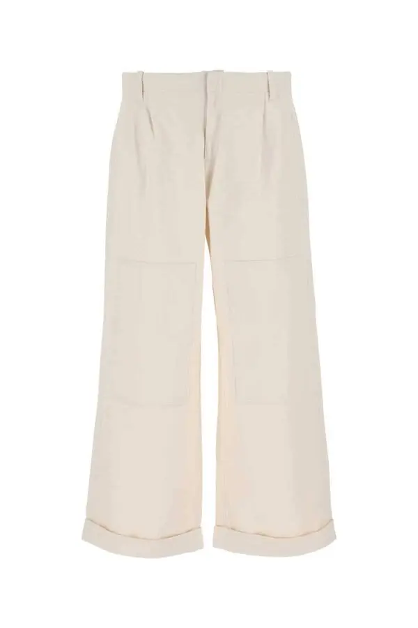 Etro Melange Ivory Stretch Cotton Wide-leg Pant