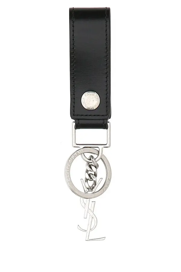 Saint Laurent Leather Monogram Key Ring - Black