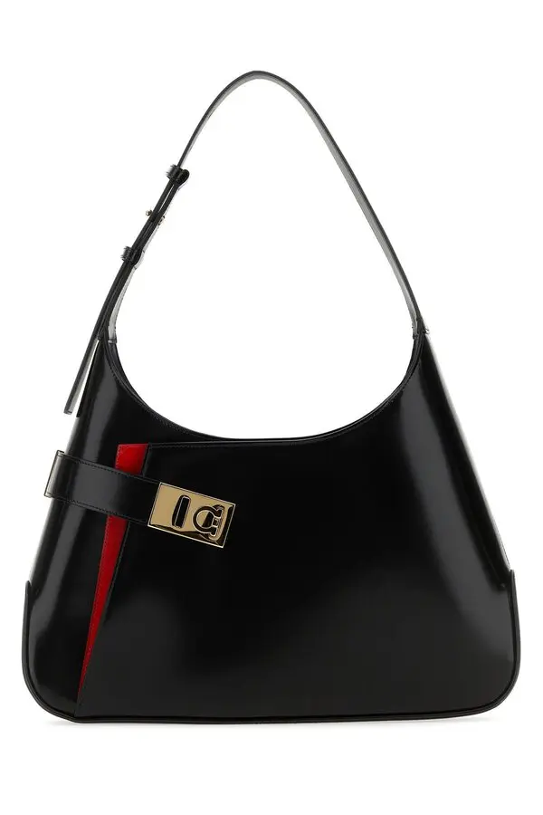 FERRAGAMO Leather Large Arch Shoulder Bag - Black