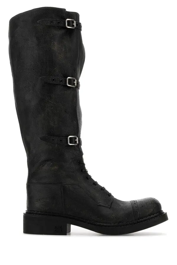 Miu Miu Leather Boots - Black