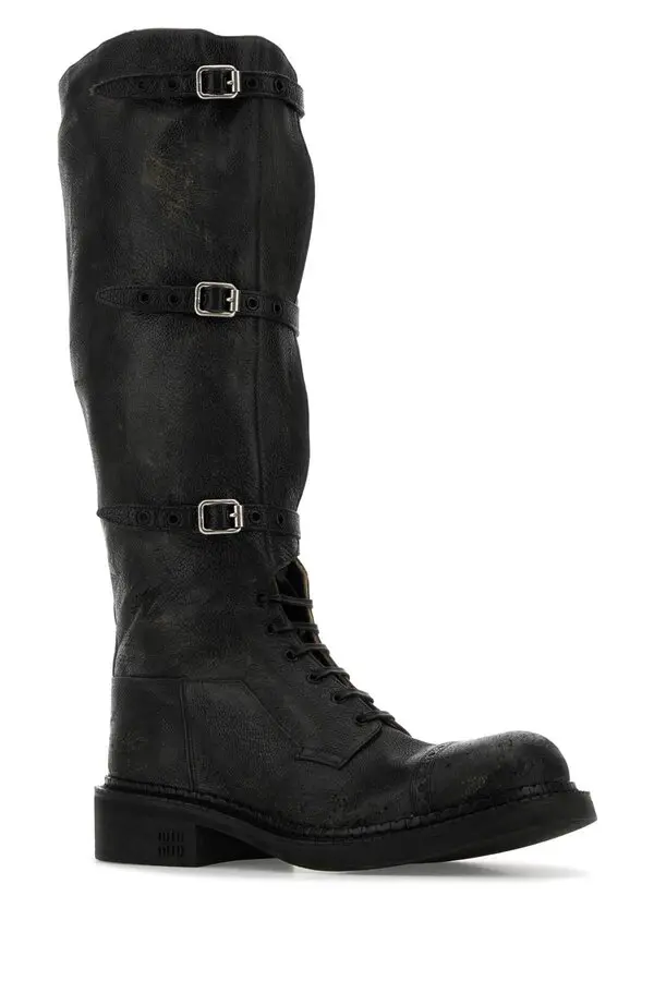 Miu Miu Leather Boots - Black