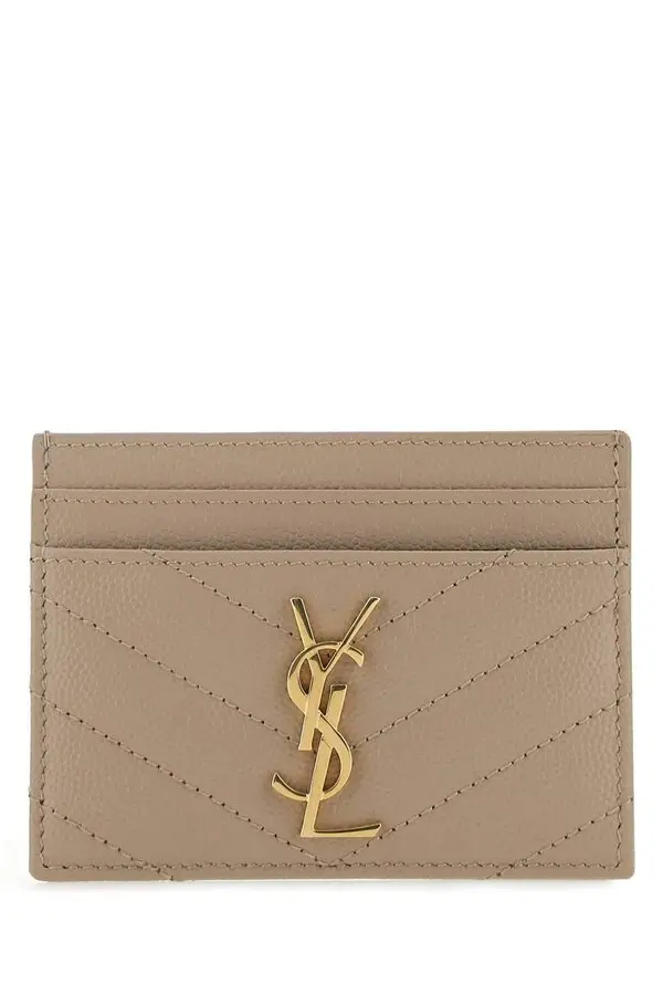 Saint Laurent Beige Leather Card Holder - Brown