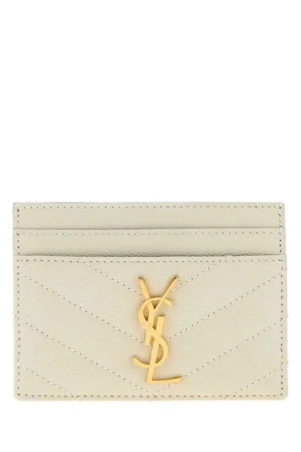 Saint Laurent Chalk Leather Card Holder - White