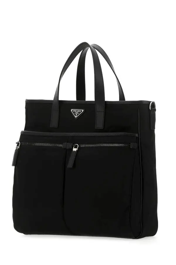 Prada Nylon Tote Bag With Leather Trim