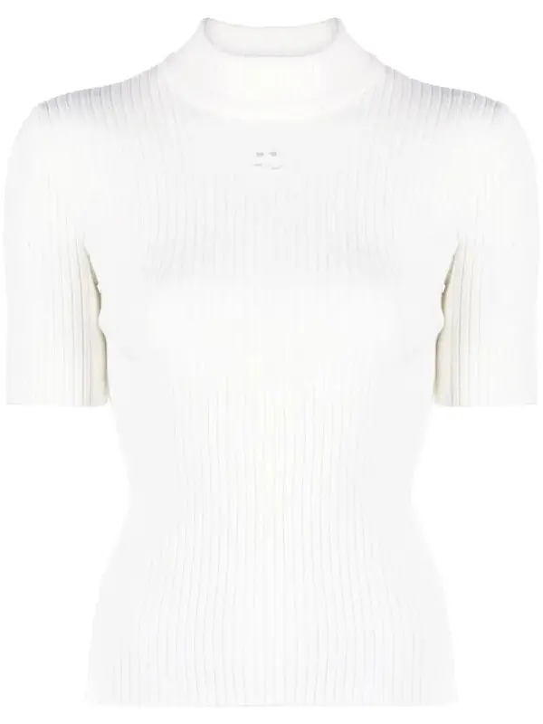 COURREGES Reedition Short Sleeves Ribbed Knitted Sweater - White