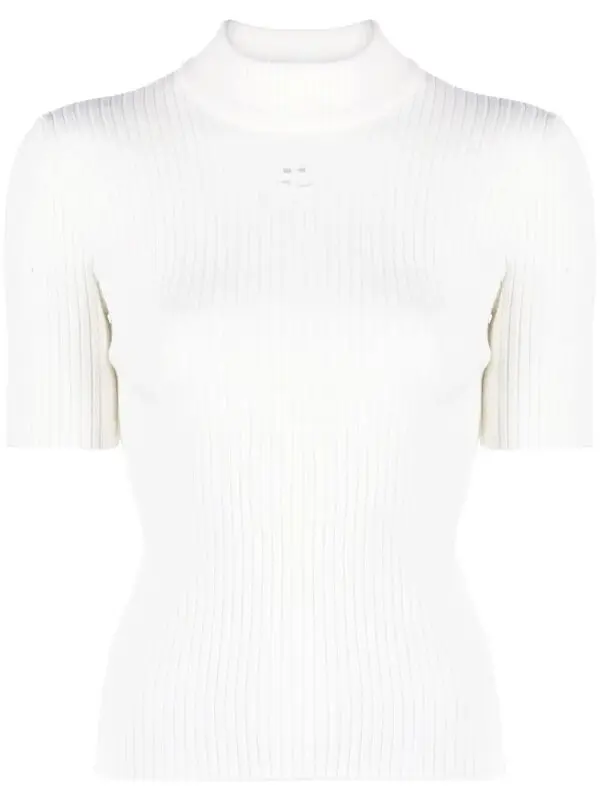 COURREGES Short Sleeves Ribbed Knitted Sweater - White