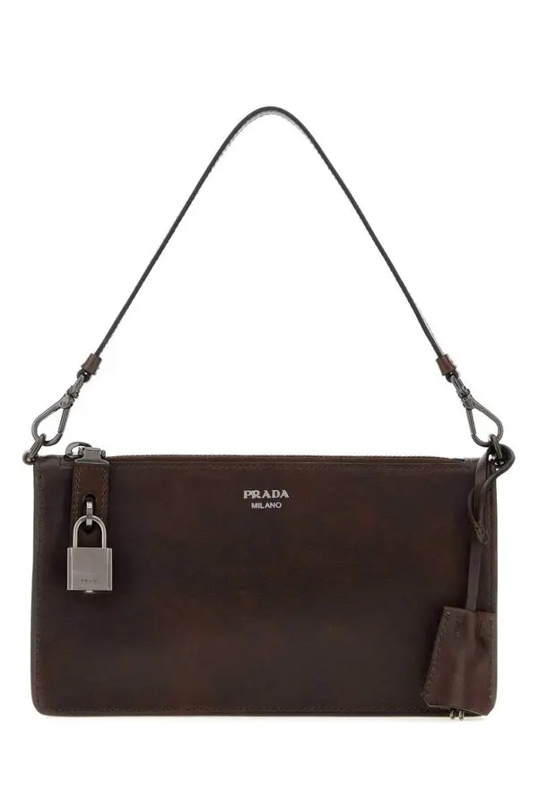 Prada Dark Leather Card Holder - Brown