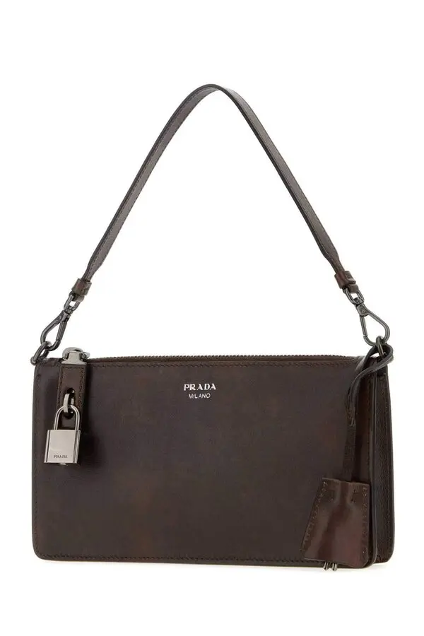 Prada Dark Leather Card Holder - Brown