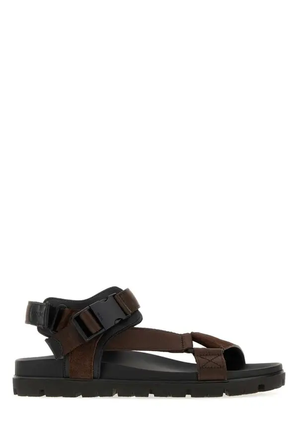 Prada Dark Fabric And Suede Sandals - Brown
