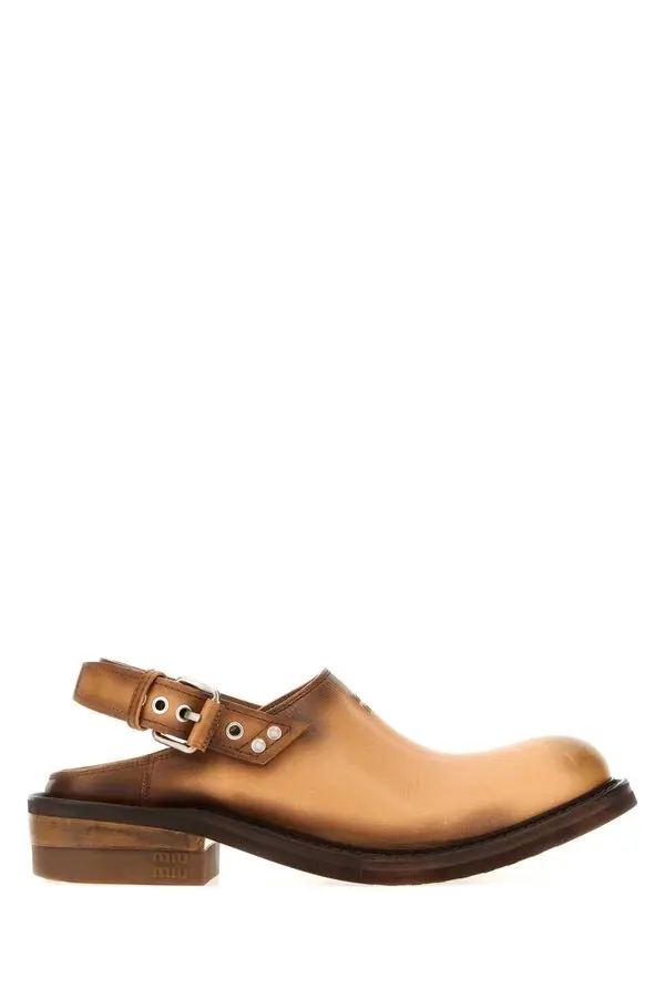 Miu Miu Camel Leather Foule Slippers