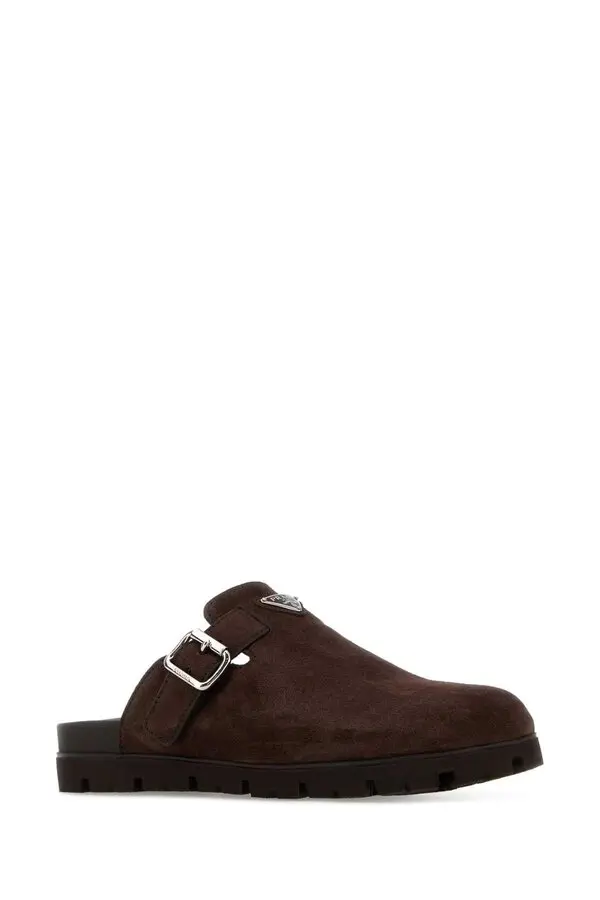 Prada Dark Suede Slippers - Brown
