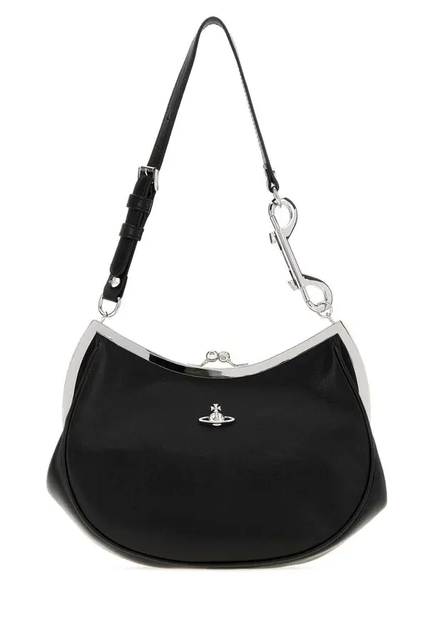 VIVIENNE WESTWOOD Leather Charm Frame Purse Shoulder Bag - Black