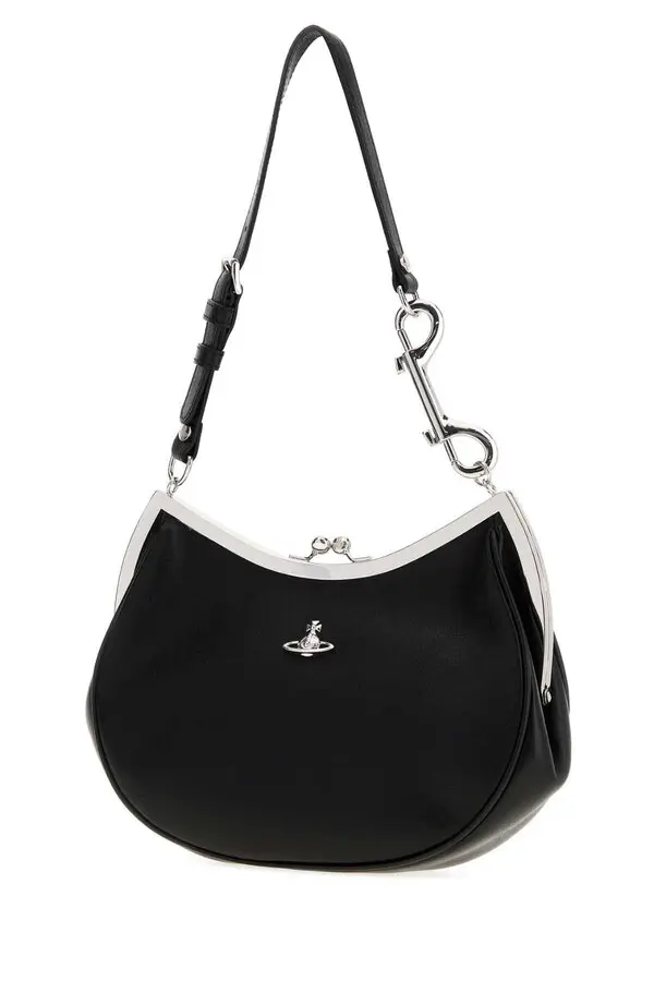 VIVIENNE WESTWOOD Leather Charm Frame Purse Shoulder Bag - Black