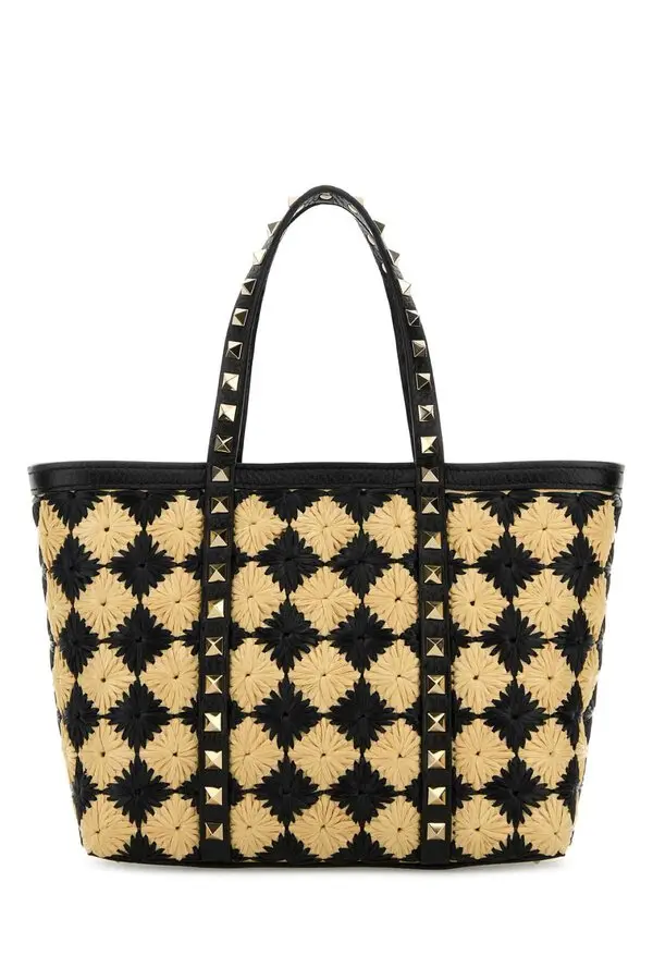 Valentino Garavani Embroidered Raffia Mini Rockstud Handbag - Multicolor