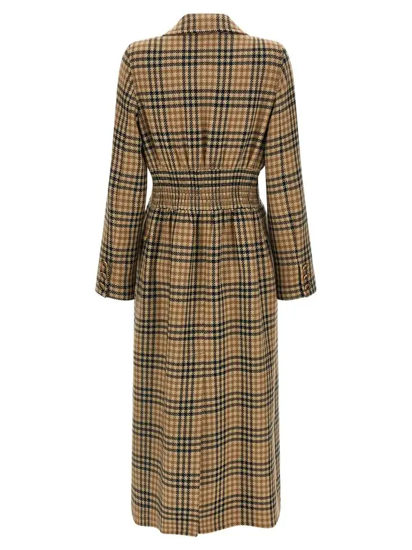Valentino Garavani Houndstooth Virgin Wool Long Coat - Brown