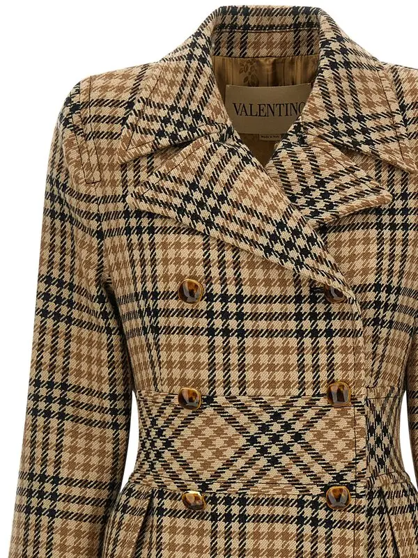 Valentino Garavani Houndstooth Virgin Wool Long Coat - Brown