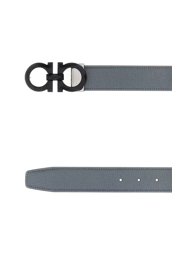 FERRAGAMO Dark Grey Leather Reversible Belt