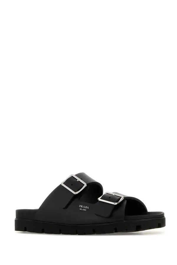 Prada Leather Slippers - Black