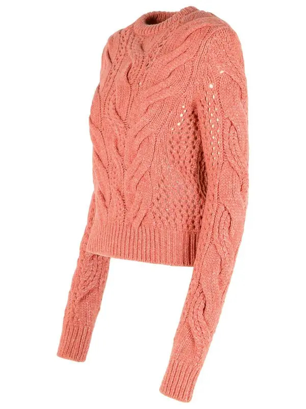 Sportmax Radio' Crewneck Sweater With Wool Blend Braids - Pink