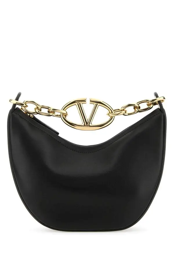Valentino Garavani Leather Small Hobo Vlogo Moon Handbag - Black