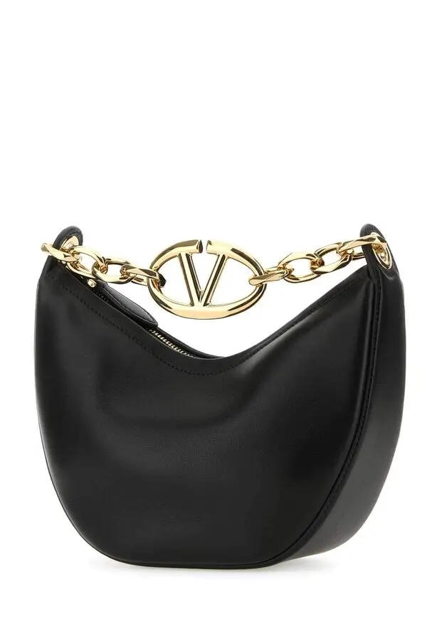 Valentino Garavani Leather Small Hobo Vlogo Moon Handbag - Black