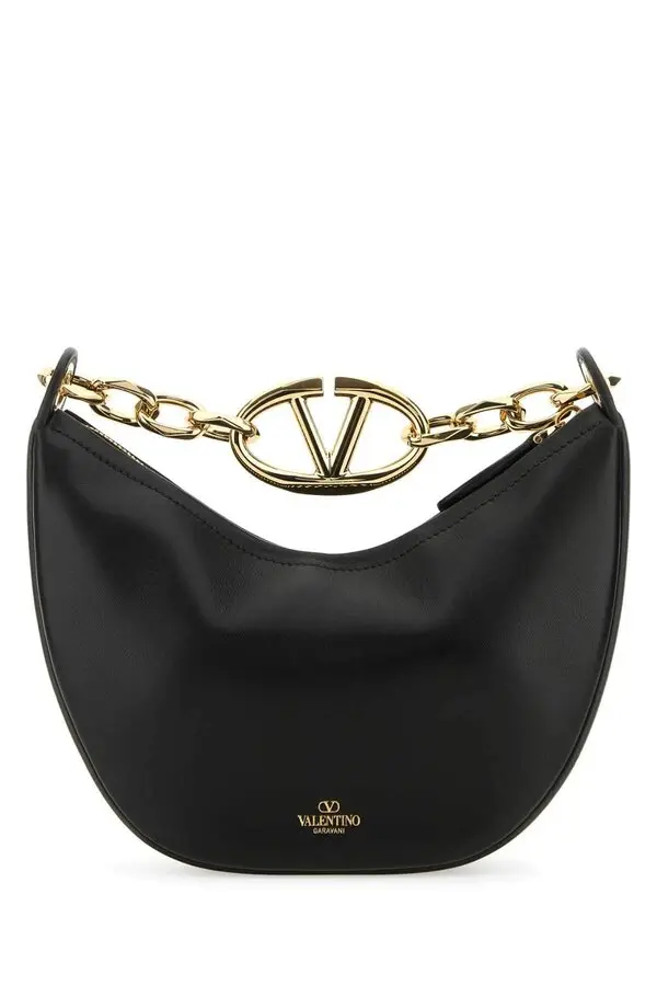 Valentino Garavani Leather Small Hobo Vlogo Moon Handbag - Black