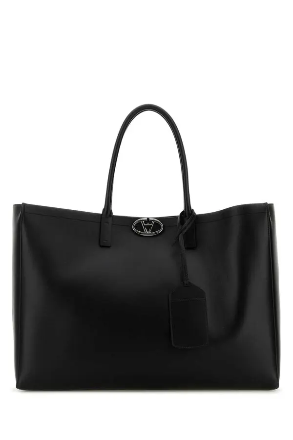 Valentino Garavani Leather Vlogo Shopping Bag - Black