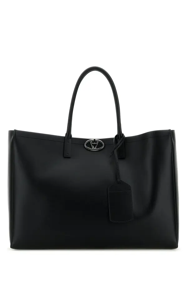 Valentino Garavani Leather Vlogo Shopping Bag - Black