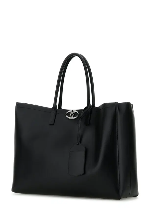 Valentino Garavani Leather Vlogo Shopping Bag - Black