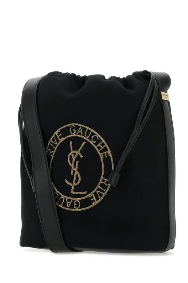 Saint Laurent Fabric Drawstring Bag With Gold Tone Logo