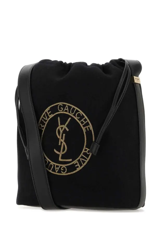 Saint Laurent Fabric Drawstring Bag With Gold Tone Logo