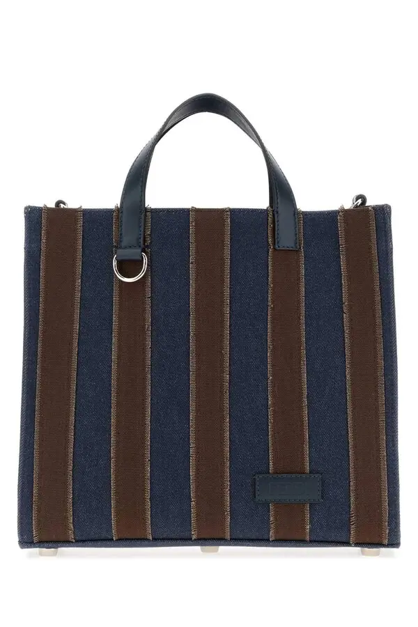 Fendi Embroidered Denim Pequin Shopping Bag - Multicolor