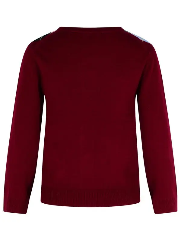 GANNI Burgundy Merino Wool Blend Check Cardigan - Multicolor