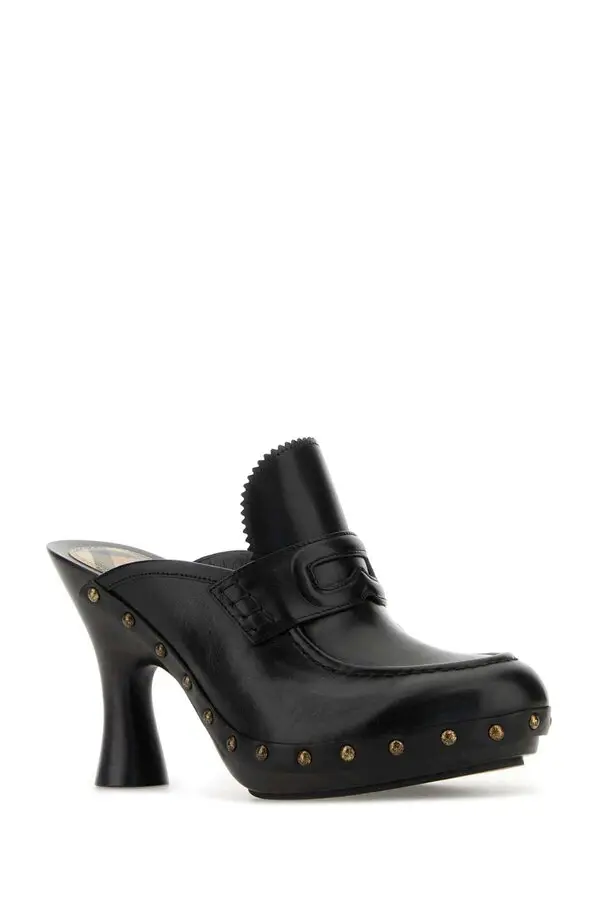 Burberry Leather Mules - Black