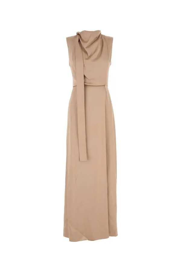 Fendi Beige Satin Long Dress - Brown