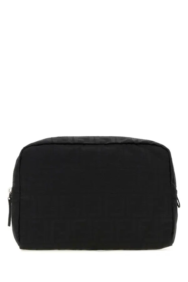 Fendi Embroidered Fabric Medium Beauty Case - Black