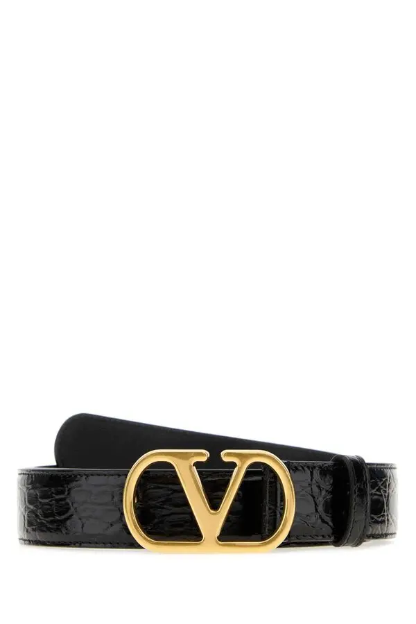 Valentino Garavani Crocodile Leather Belt - Black