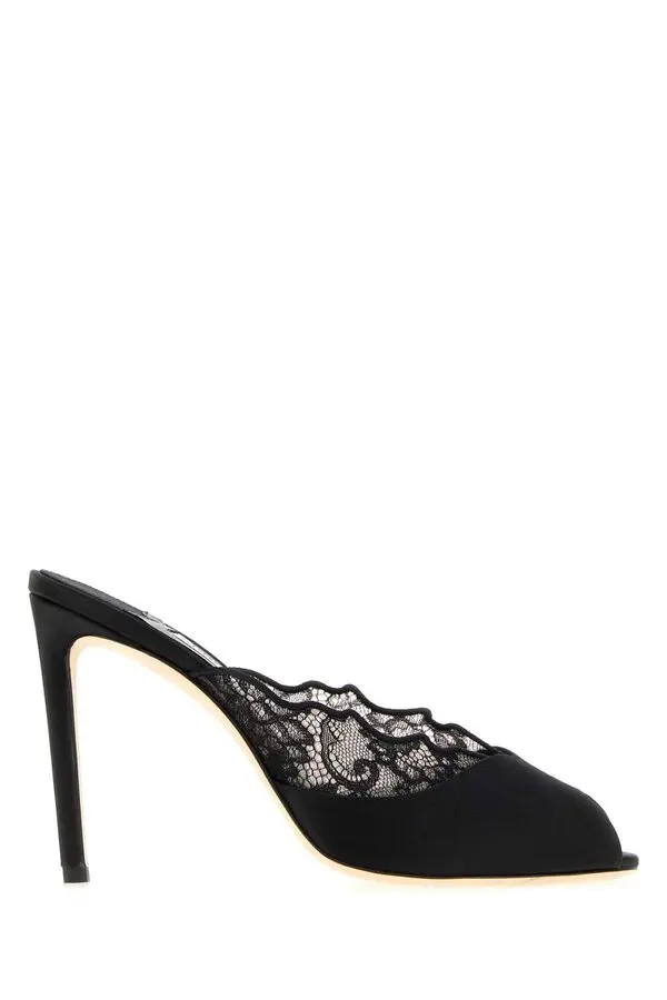 JIMMY CHOO Satin And Lace Brigitte Mules - Black