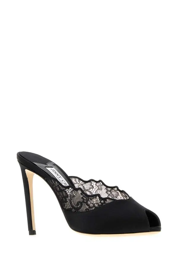JIMMY CHOO Satin And Lace Brigitte Mules - Black
