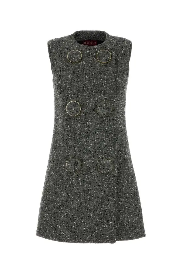 Gucci Melange Grey Wool Blend Mini Dress