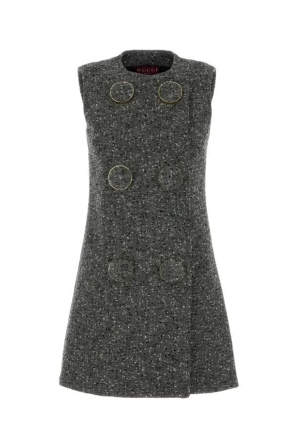 Gucci Melange Wool Blend Mini Dress - Gray