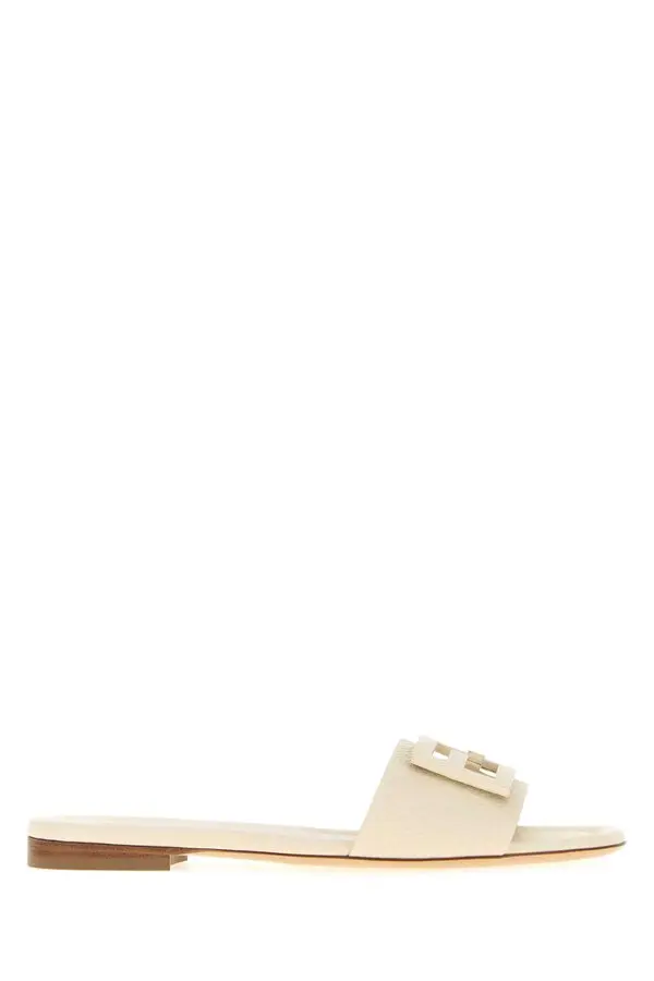 Fendi Ivory Leather Baguette Slippers