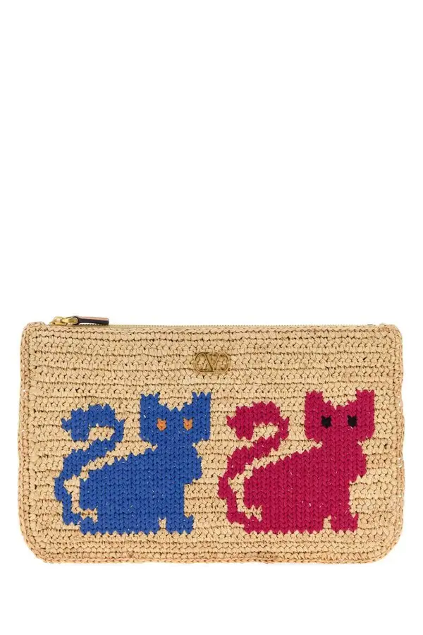 Valentino Garavani Raffia Vlogo Signature Clutch - Brown