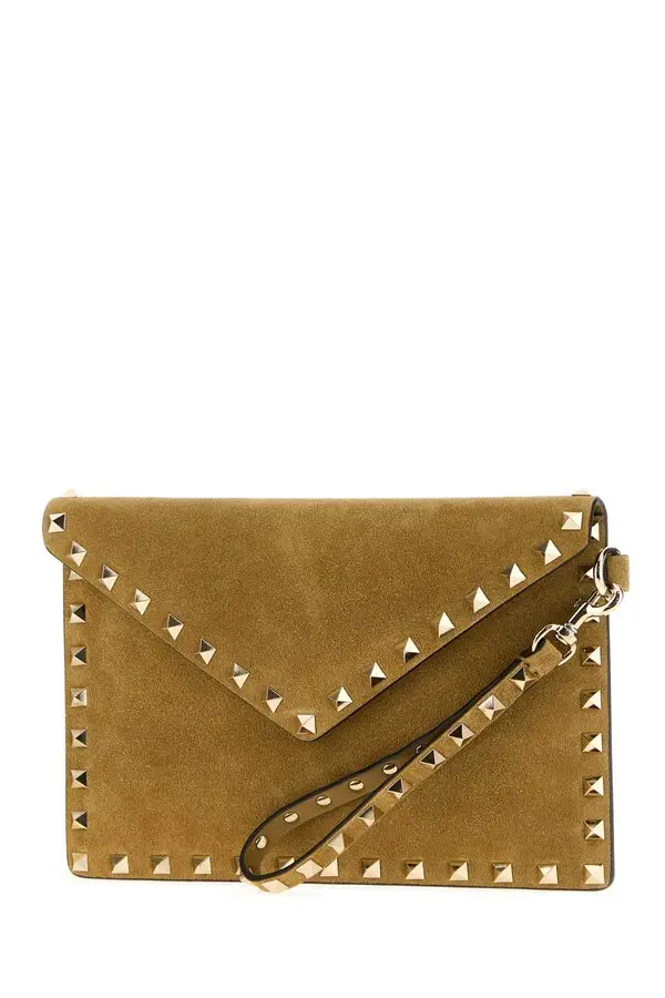 Valentino Garavani Camel Suede Rockstud Clutch