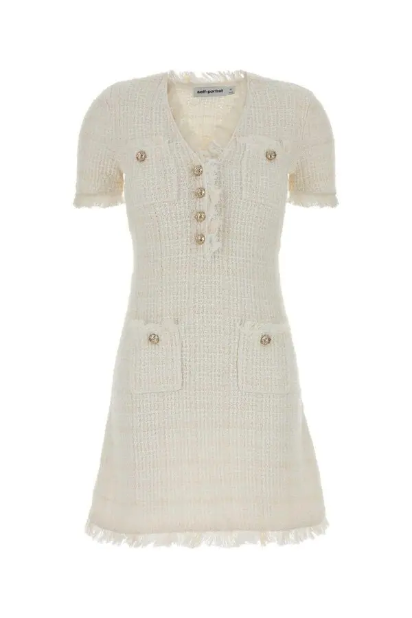 SELF-PORTRAIT White Knit Mini Dress - Multicolor