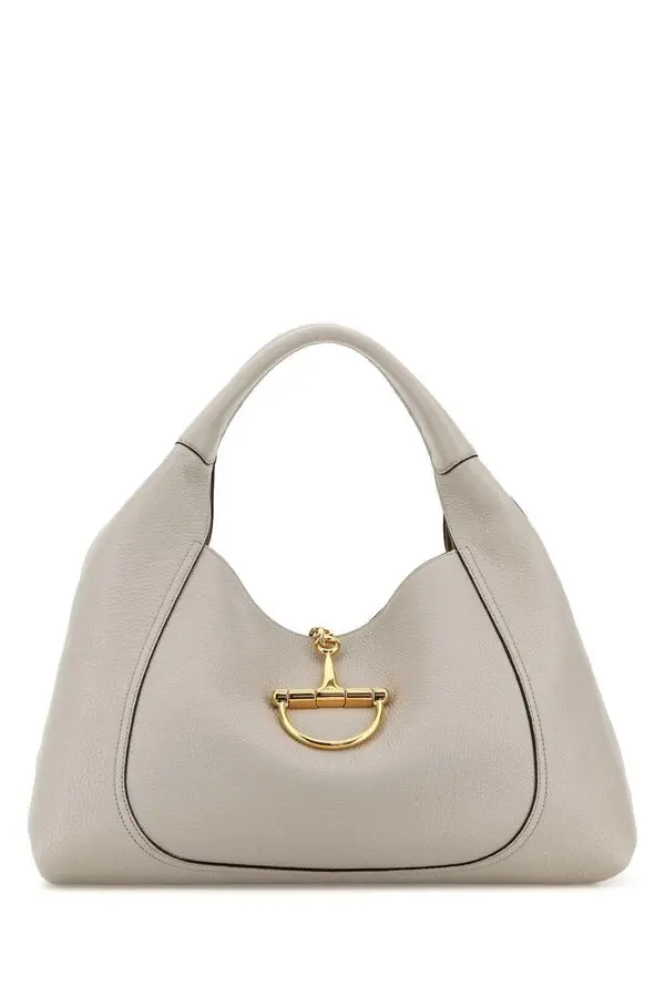 Gucci Light Grey Leather Large Softbit Shoulder Bag - Gray